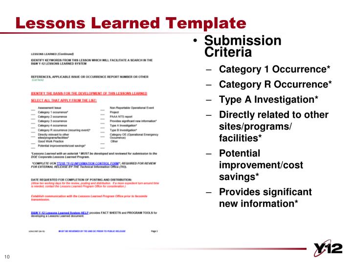 PPT - Y-12 Lessons Learned Program Methods & Strategies PowerPoint ...