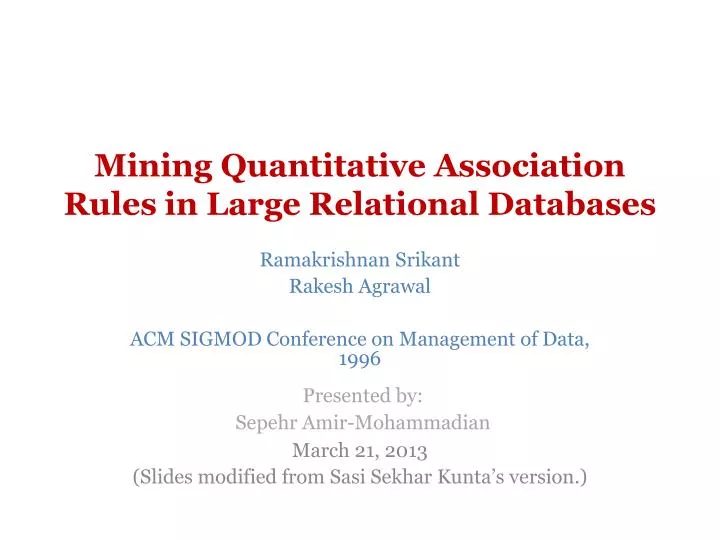 Ppt Mining Quantitative Association Rules In Large Relational Databases Powerpoint