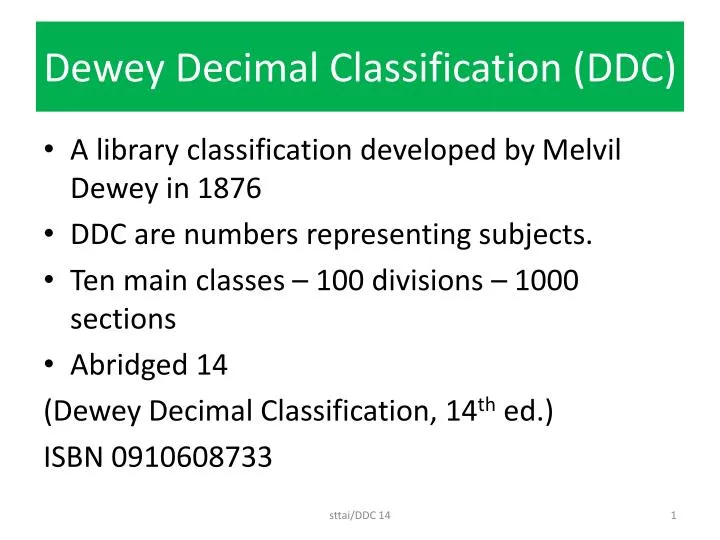 PPT - Dewey Decimal Classification (DDC) PowerPoint Presentation, free ...