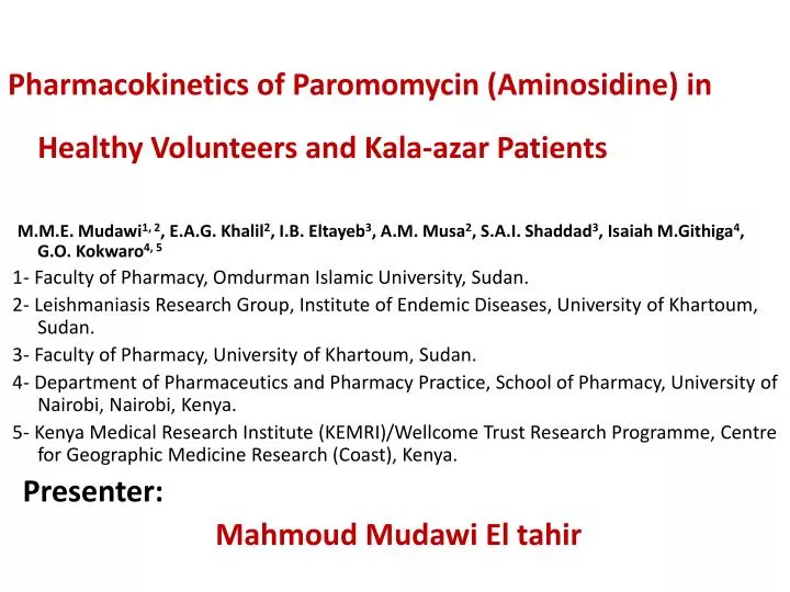 PPT - Pharmacokinetics of Paromomycin (Aminosidine) in Healthy ...