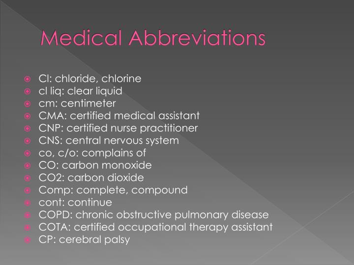 PPT - Medical Abbreviations PowerPoint Presentation - ID:2959603