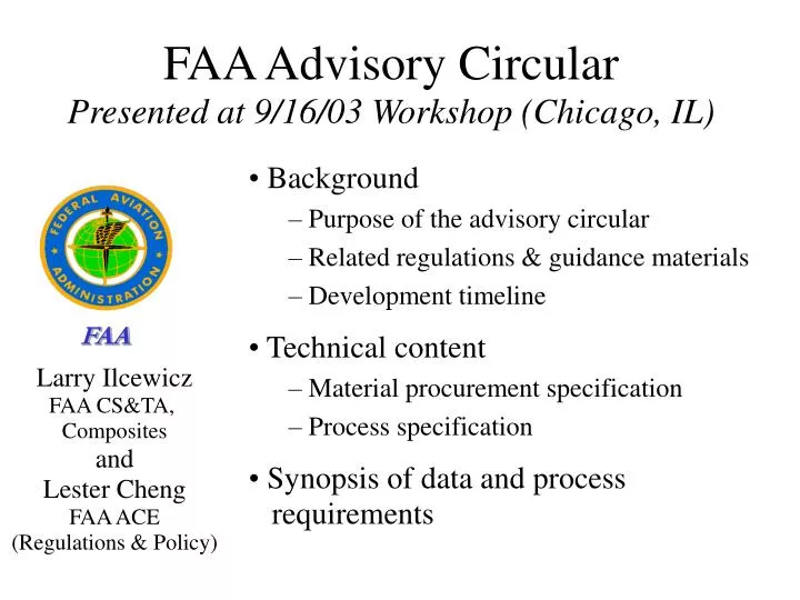 PPT - FAA Advisory Circular Presented at 9/16/03 Workshop (Chicago, IL) PowerPoint Presentation ...
