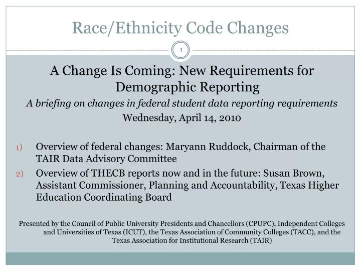PPT - Race/Ethnicity Code Changes PowerPoint Presentation, free ...