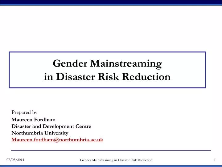 PPT - Gender Mainstreaming in Disaster Risk Reduction PowerPoint ...