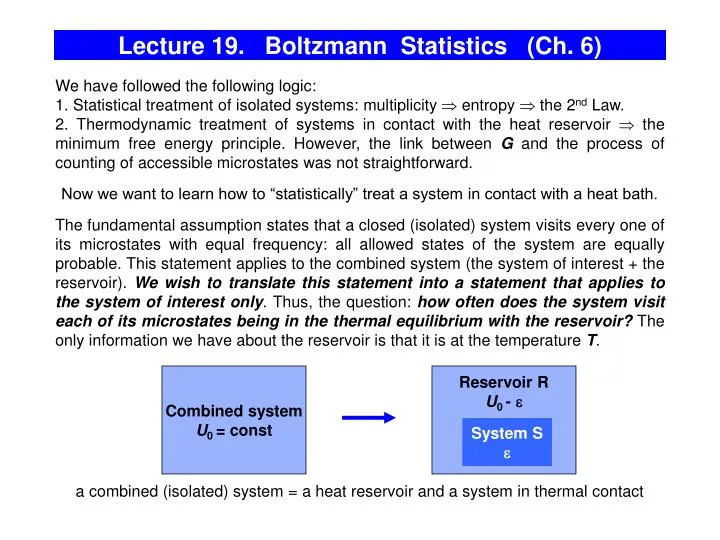 PPT - Lecture 19. Boltzmann Statistics (Ch. 6) PowerPoint Presentation - ID:2971709