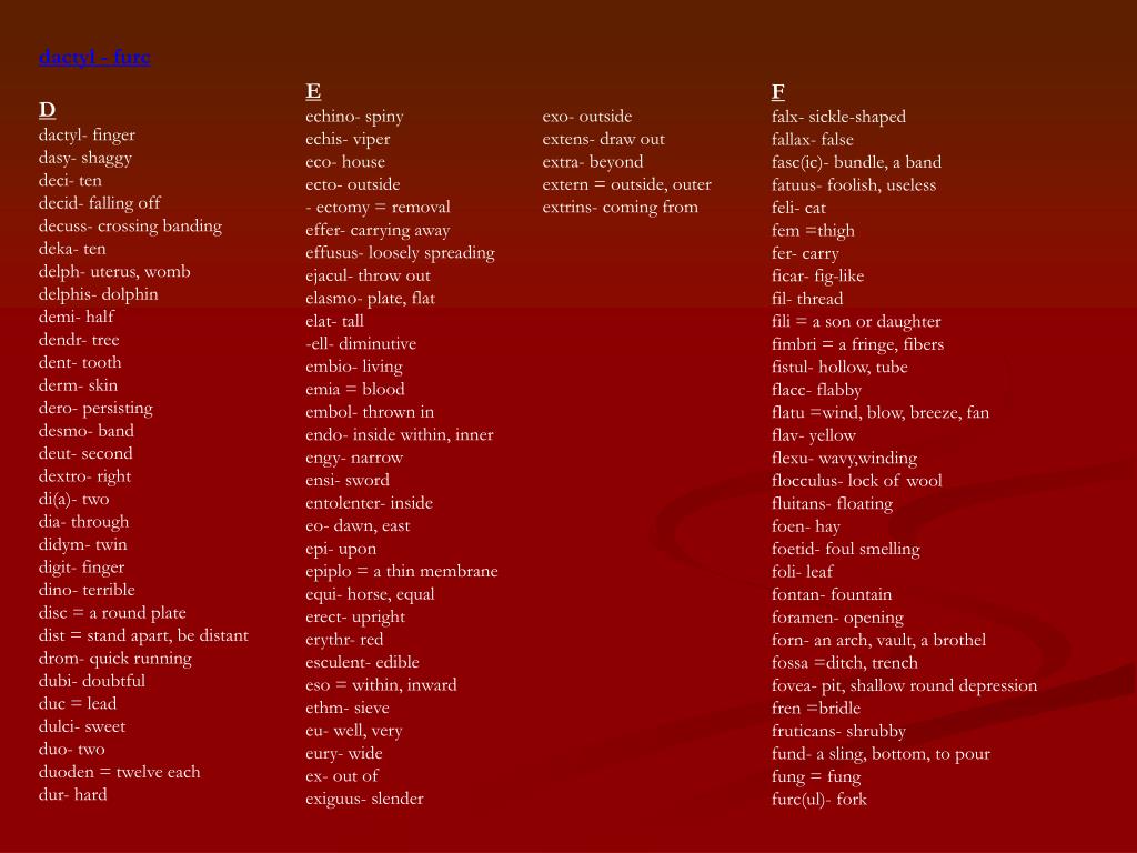 PPT - Anatomical Words and Word Roots (Greek & Latin) a - azyg A a(n ...