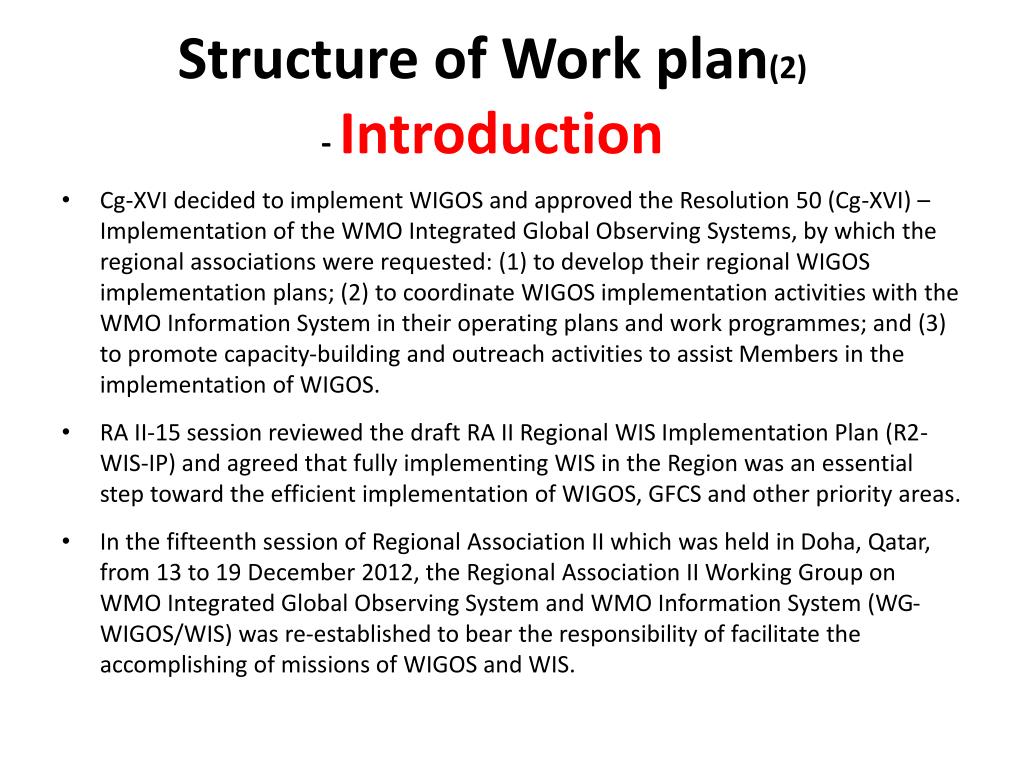 PPT - A Brief Introduction of Work Plan of WG-WIGOS-WIS-RA II CHEN ...