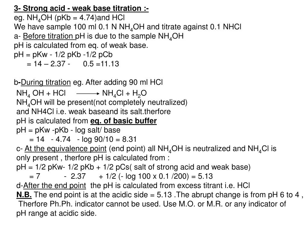 PPT - 2- Weak acid - Strong base titration :- eg. CH 3 COOH (pKa = 4.74 ...