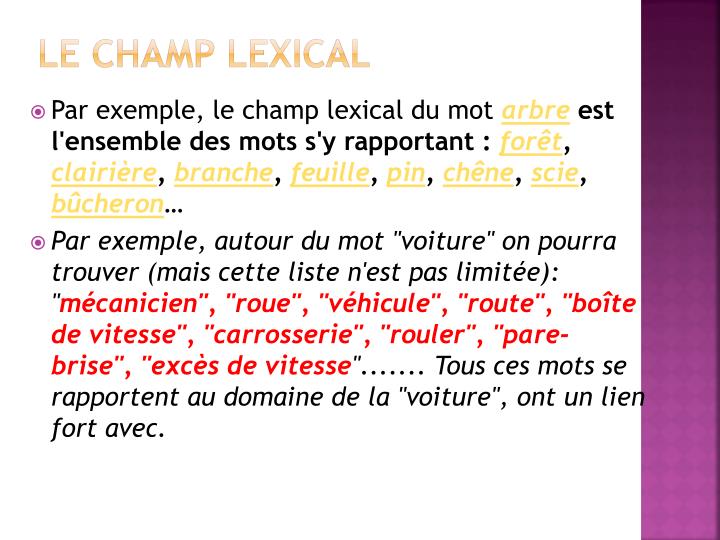 PPT - LE CHAMP LEXICAL LE CHAMP SEMANTIQUE PowerPoint Presentation - ID ...