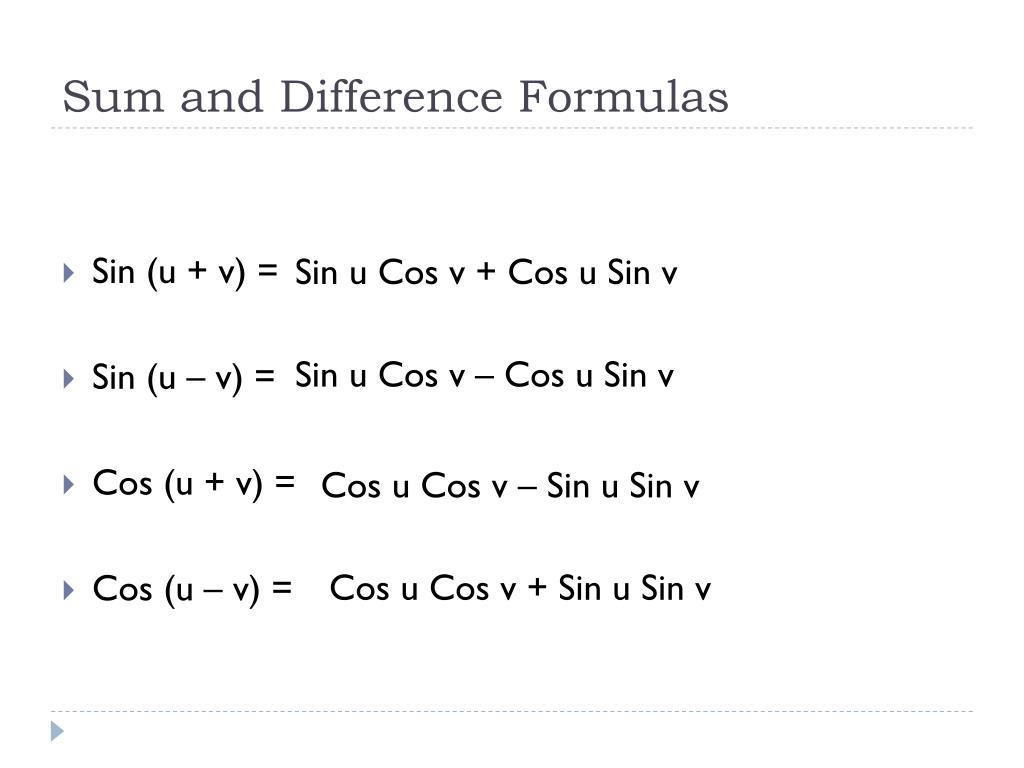 The Sum And Difference Formulas The Sum And Difference Formulas