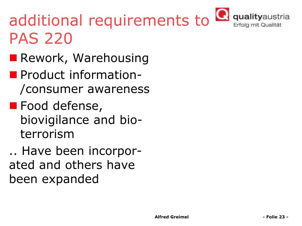 PPT - News for food enterprises and retailers: ISO 22000 + PAS 220 ...