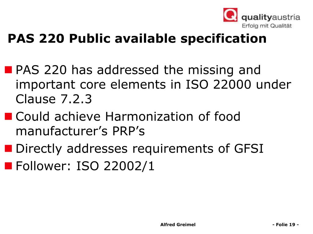 PPT - News for food enterprises and retailers: ISO 22000 + PAS 220 ...