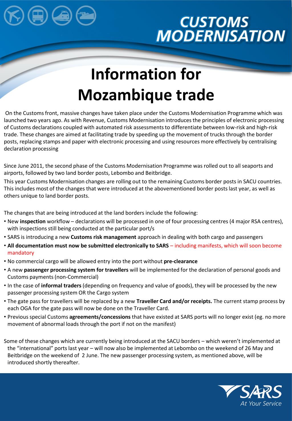 PPT - Modernization of Mozambique Customs for Efficient Trade ...