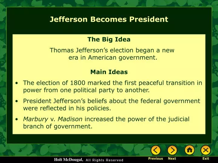 PPT - Jefferson Becomes President PowerPoint Presentation, free ...