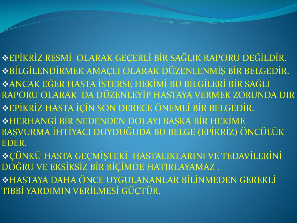 PPT - DERS:HASTANE BİLGİ YÖNETİM SİSTEMLERİ KONU: EPİKRİZ SEKRETERLİĞİ ...