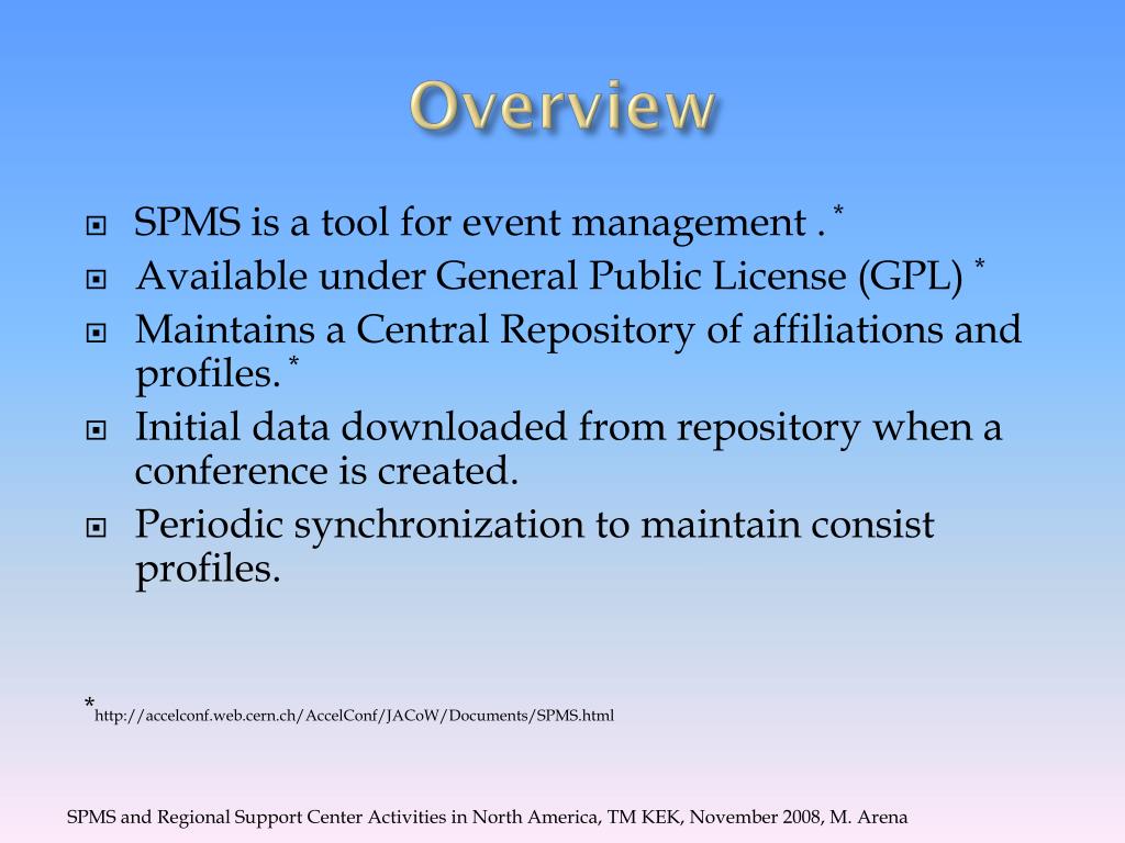 PPT - SPMS and Regional Support Center Activities in North America ...