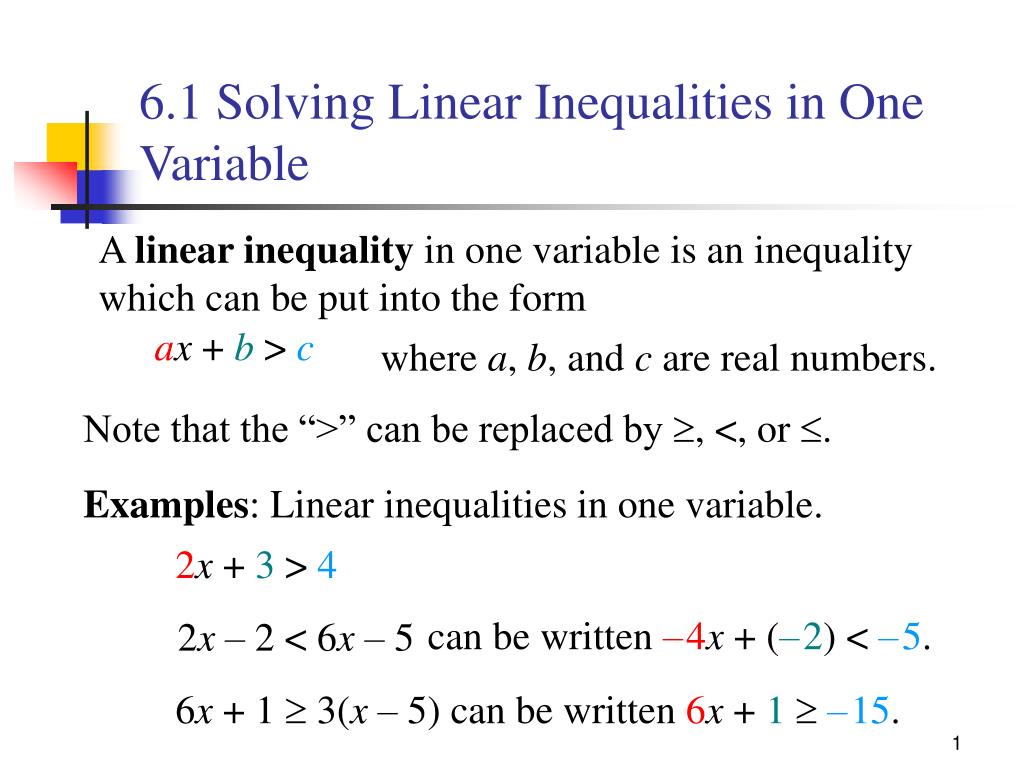 PPT - 6.1 Solving Linear Inequalities in One Variable PowerPoint ... PPT - 6.1 Solving Linear Inequalities in One Variable PowerPoint ...