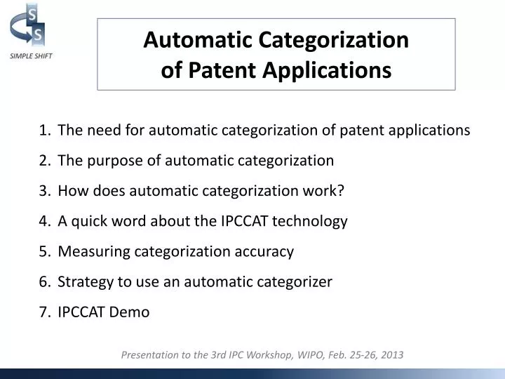PPT - Automatic Categorization of Patent Applications PowerPoint Presentation - ID:2990089