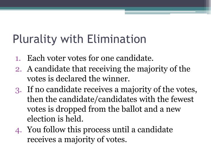 PPT - Plurality with elimination, Runoff method, Condorcet criterion ...