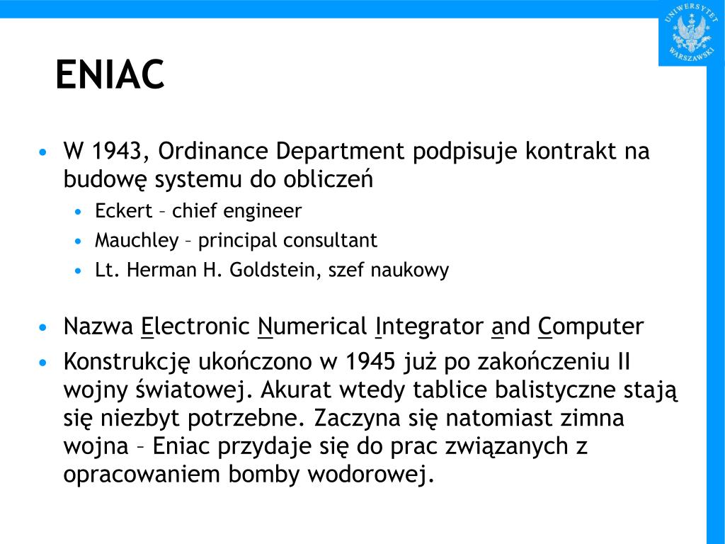 PPT - Historia informatyki Wykład 4 – Pierwsze (prawdziwe) komputery ...