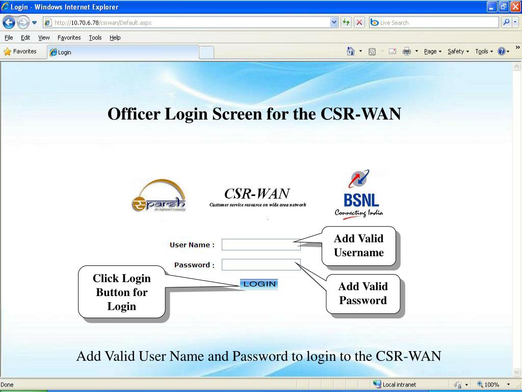 PPT - Officer Login Screen for the CSR-WAN PowerPoint Presentation ...