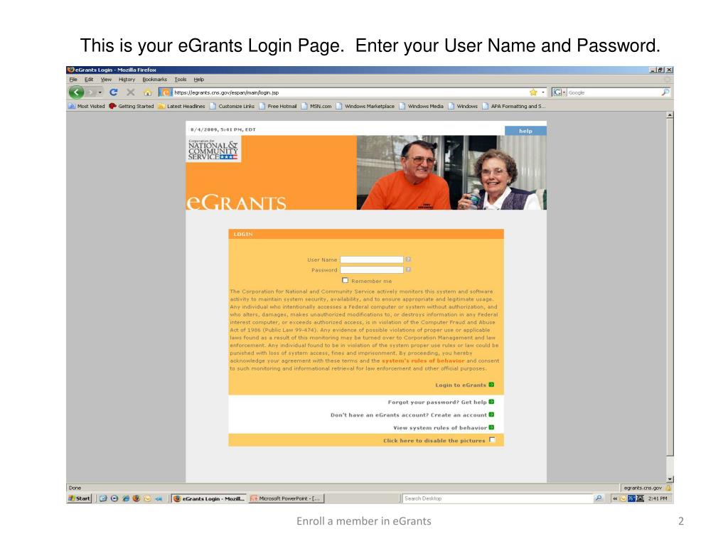 PPT - Enrolling a member into the eGrants Portal. PowerPoint ...