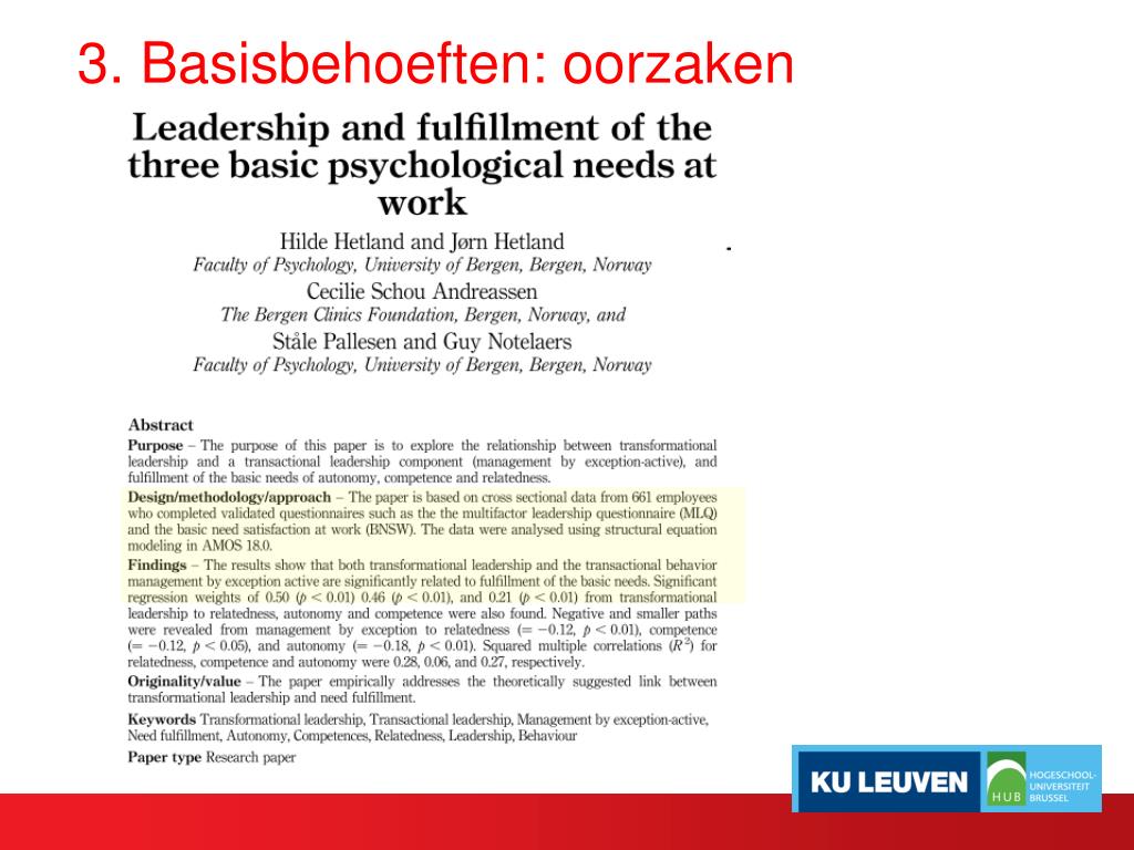 PPT - Waarom basisbehoeften belangrijk zijn: Motiveren vanuit de Zelf ...