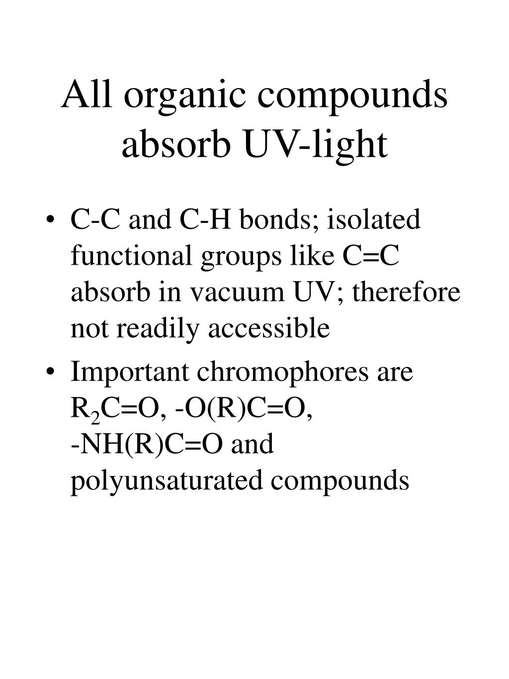 PPT - Electronic Absorption Spectroscopy of Organic Compounds ...