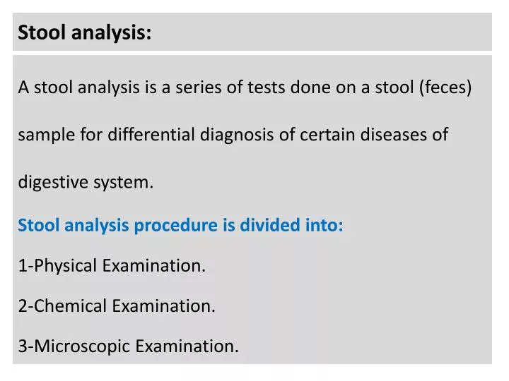 PPT - Stool analysis: PowerPoint Presentation, free download - ID:3007333