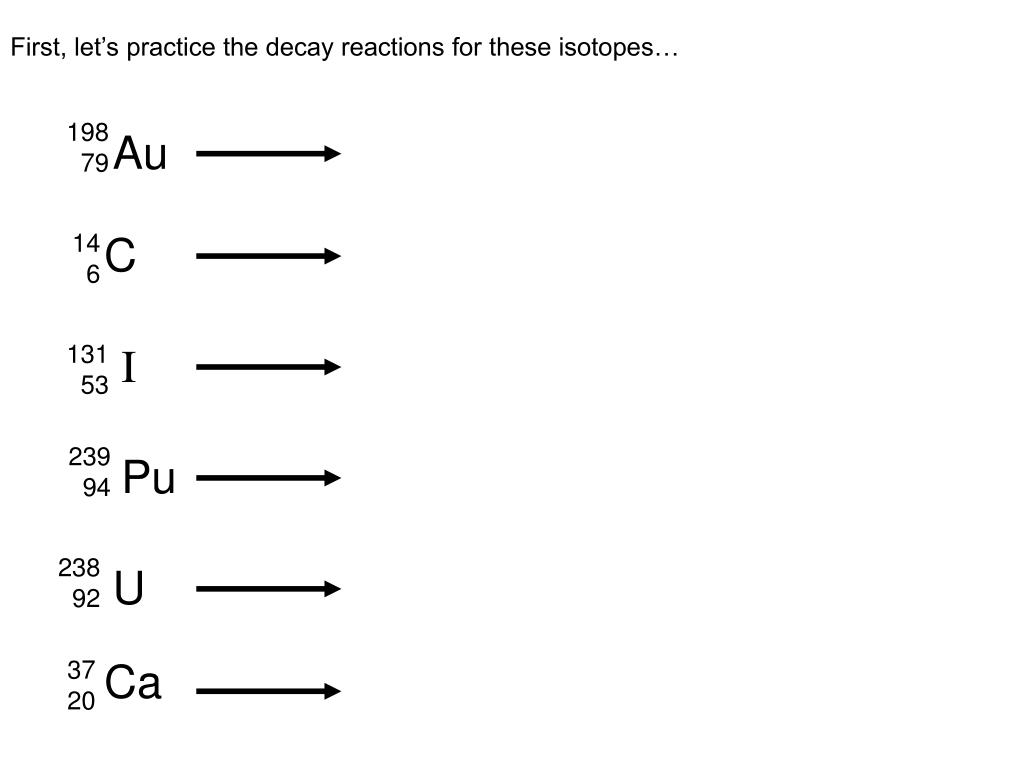 PPT - OB: nuclear chem class #2 practice decay reactions, the half life ...