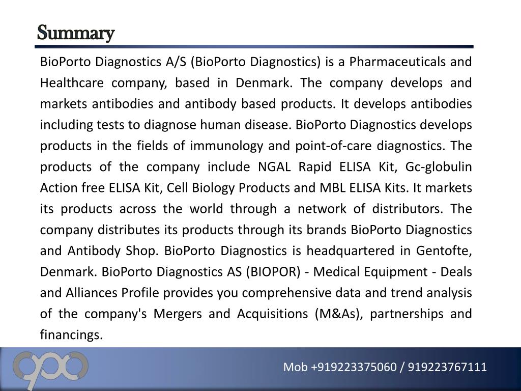PPT - BioPorto Diagnostics AS (BIOPOR) - Medical Equipment - Deals ...