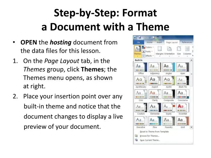 PPT - Step-by-Step: Format a Document with a Theme PowerPoint ...