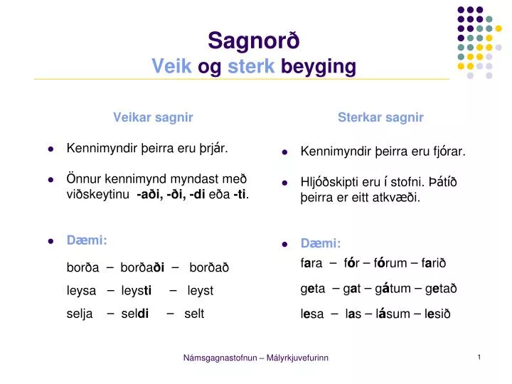 PPT - Sagnorð Veik og sterk beyging PowerPoint Presentation, free ...