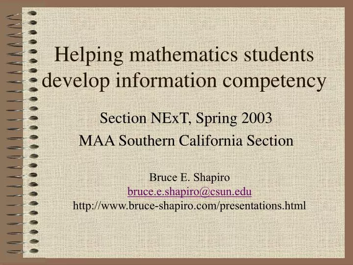 PPT - Helping mathematics students develop information competency ...