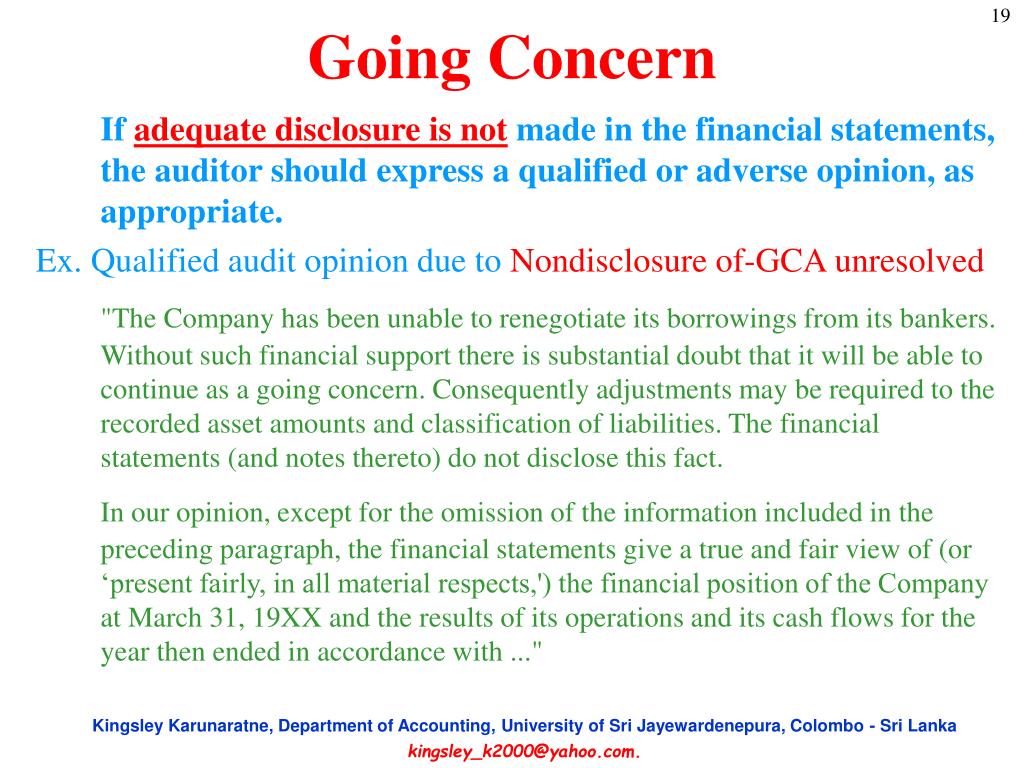 Going Concern Going Concern
