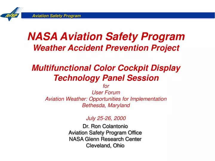 PPT - NASA Aviation Safety Program Weather Accident Prevention Project ...