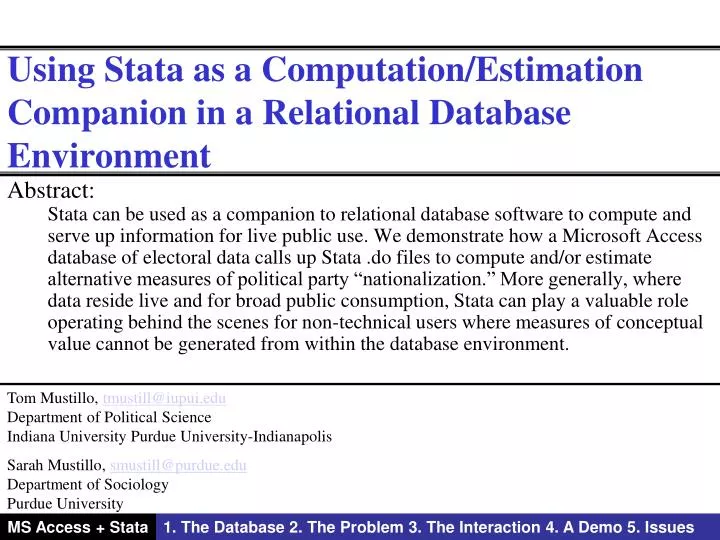 Ppt Using Stata As A Computationestimation Companion In A Relational Database Environment 4219