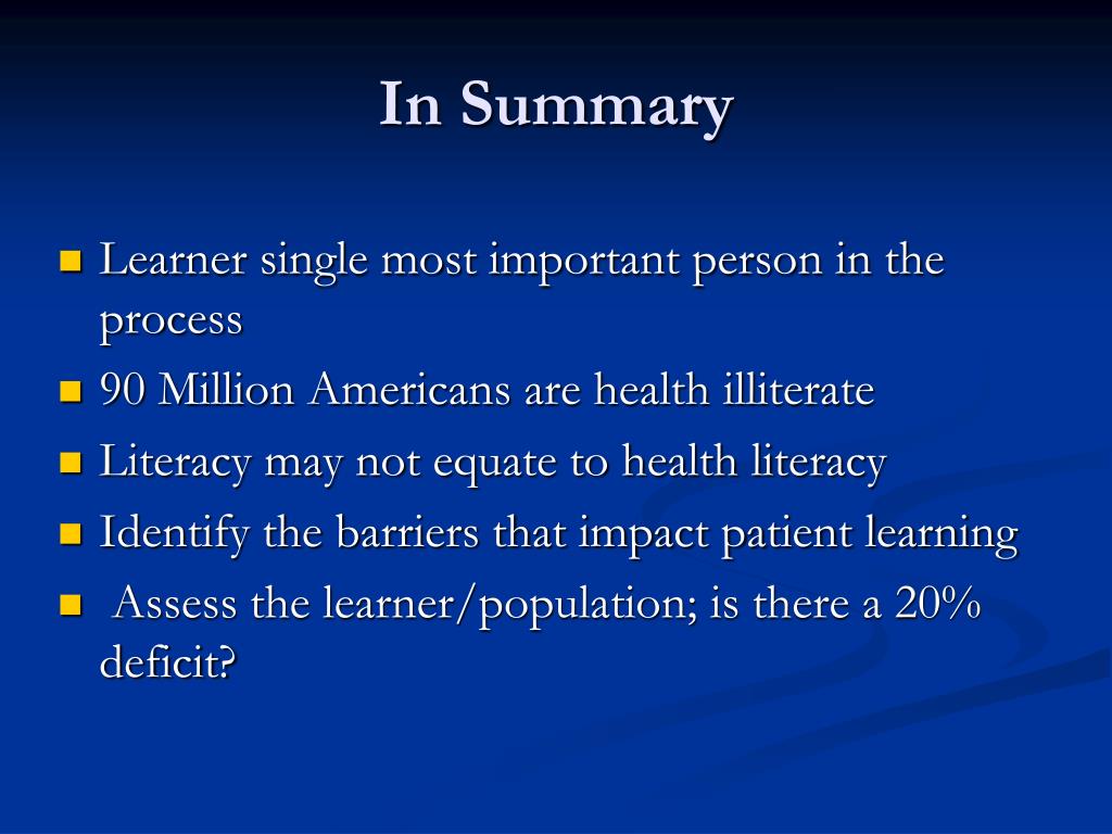 PPT - Patient Education: Literacy, Barriers and Success PowerPoint ...