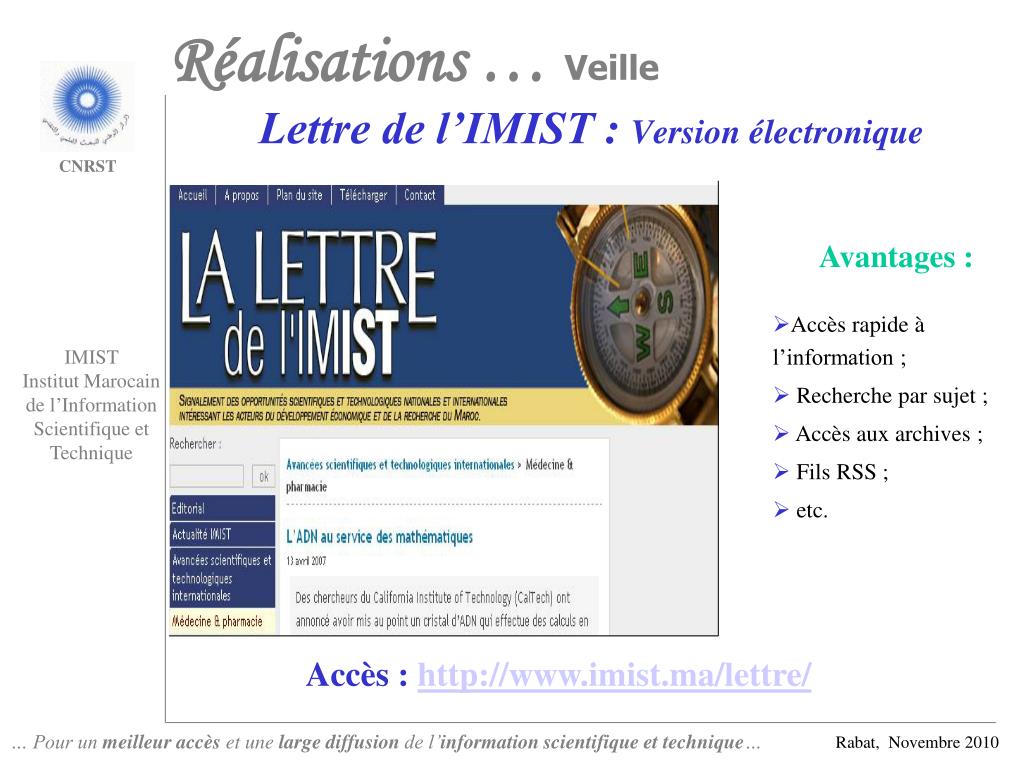 PPT - Institut Marocain de l’Information Scientifique et Technique ...