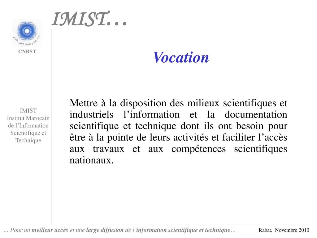 PPT - Institut Marocain de l’Information Scientifique et Technique ...