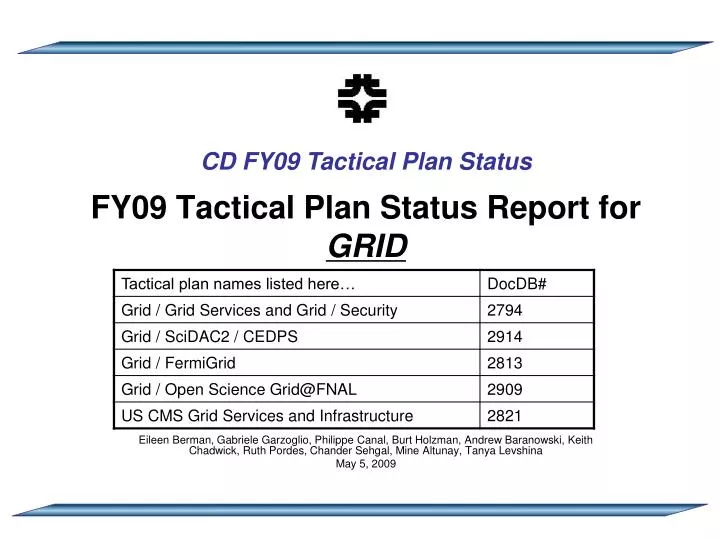 PPT - FY09 Tactical Plan Status Report for GRID PowerPoint Presentation ...