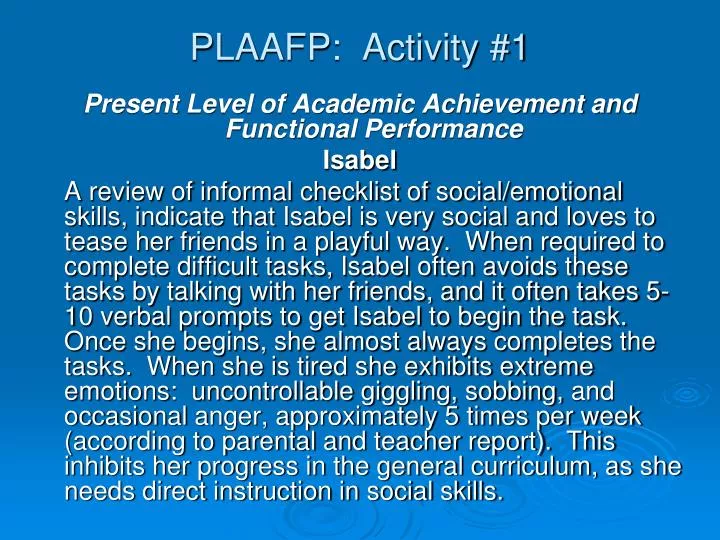 PPT - PLAAFP: Activity #1 PowerPoint Presentation, free download - ID ...