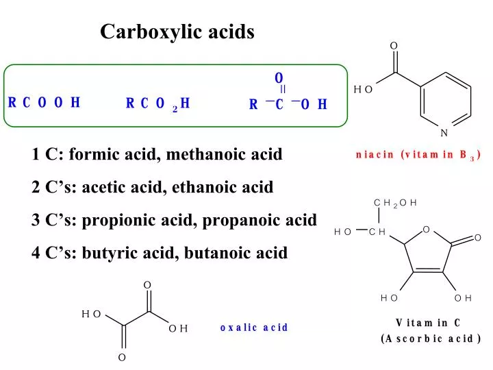PPT - 1 C: formic acid, methanoic acid 2 C’s: acetic acid, ethanoic ...