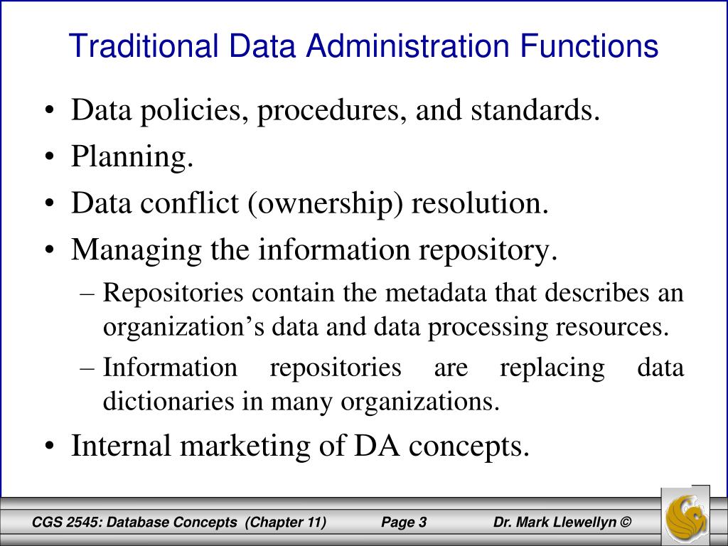 Ppt Cgs 2545 Database Concepts Spring 2012 Chapter 11 Data And Database Administration