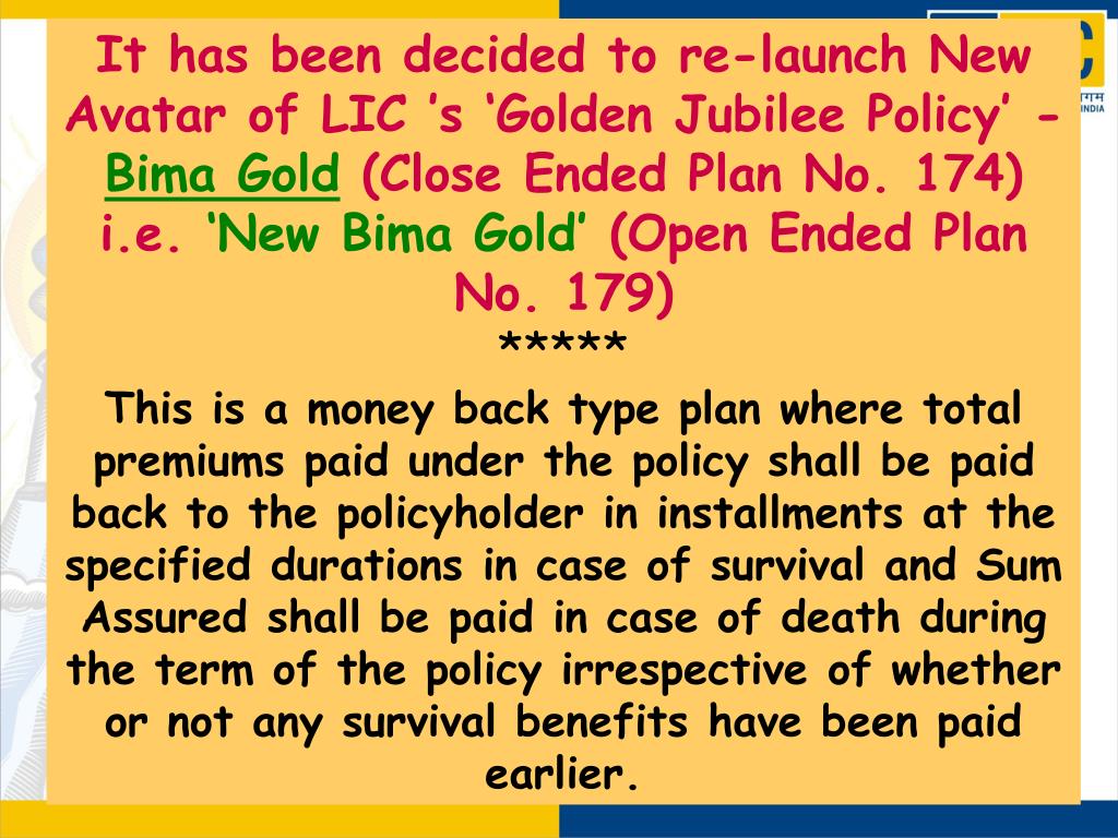 PPT - NEW BIMA GOLD [ Table 179 ] MONEY BACK PLAN WITH LOYALTY ...