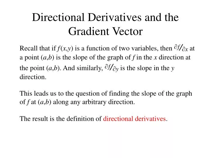 Ppt Directional Derivatives And The Gradient Vector Powerpoint