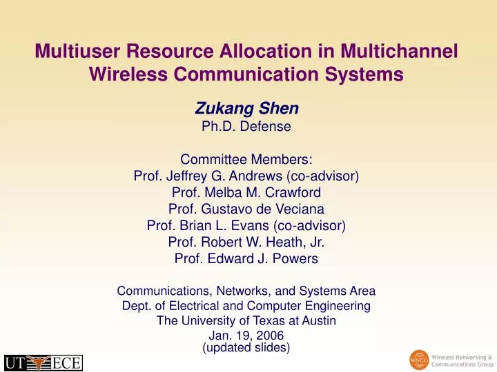 PPT - Multiuser Resource Allocation in Multichannel Wireless ...