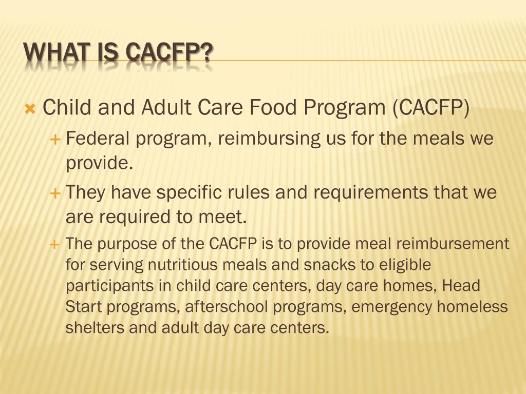 PPT - CACFP Child Care Center STAFF Training Civil Rights and Meal ...