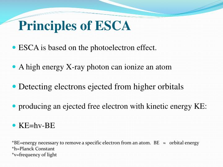 PPT - Electron Spectroscopy for chemical analysis, ESCA and Auger ...