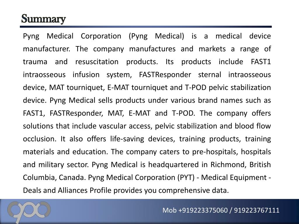 PPT - Pyng Medical Corporation (PYT) - Medical Equipment - Deals a ...